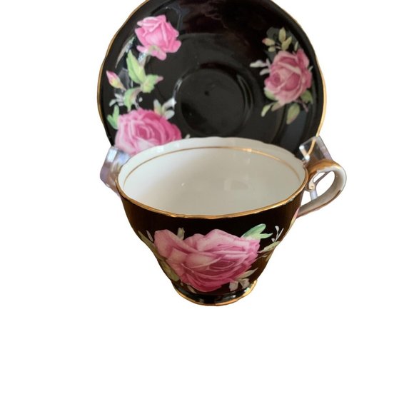 Aynsley | Dining | Vintage Aynsley Pink Cabbage Rose Black Base Bone ...